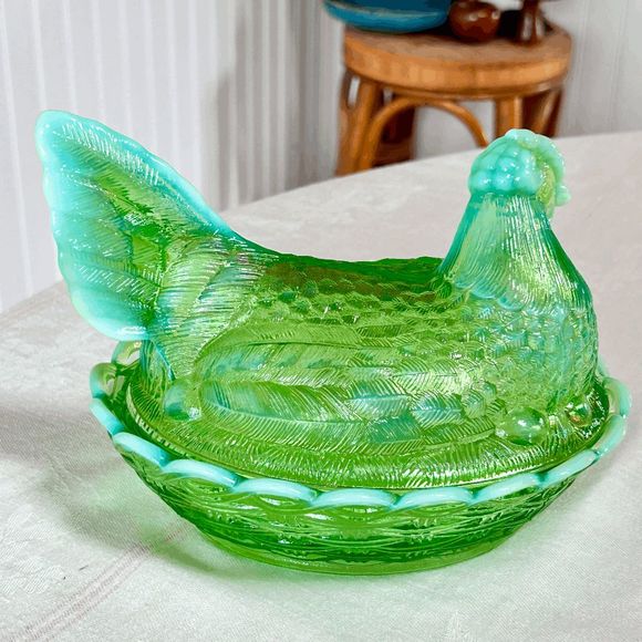 Mosser Glass | Art | Vintage Mosser Glass Green Opal Hand Painted 40 7 ...